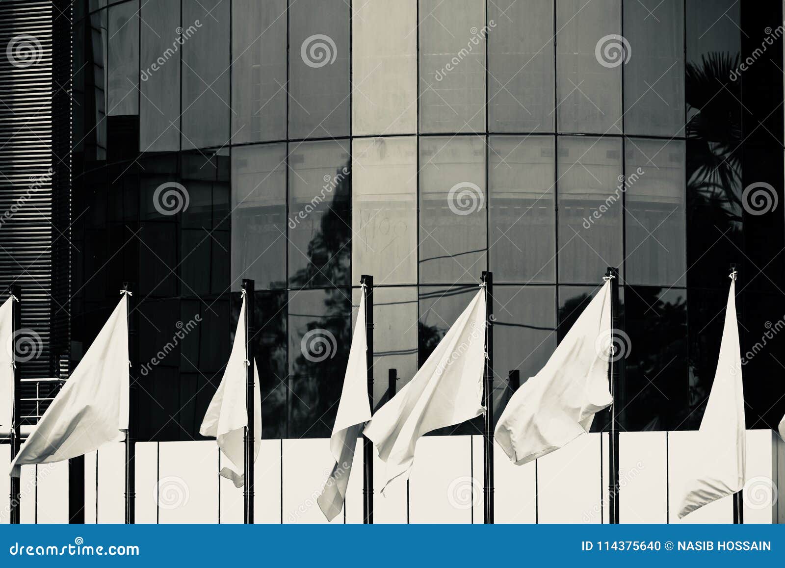 White Flags in Front of a Modern Architectural Building Photograph ...