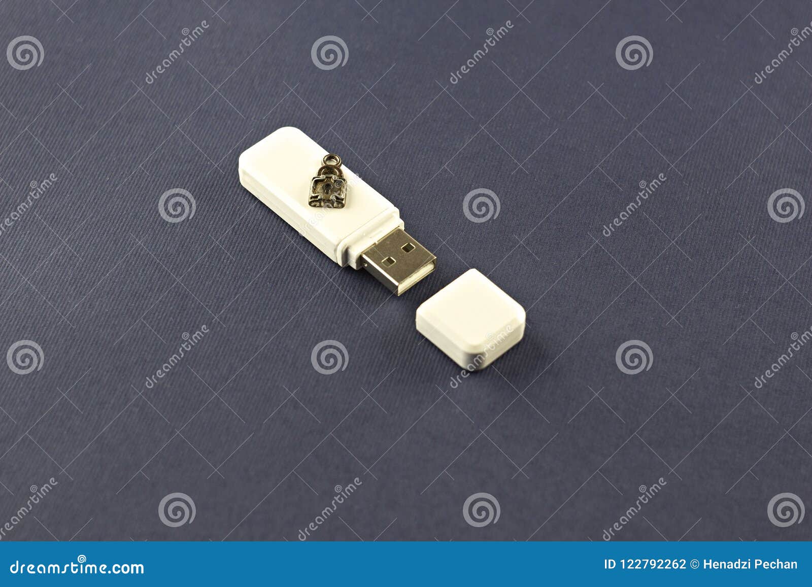 White Flash Drive on a Blue Background with a Lock Flash Stock Photo ...