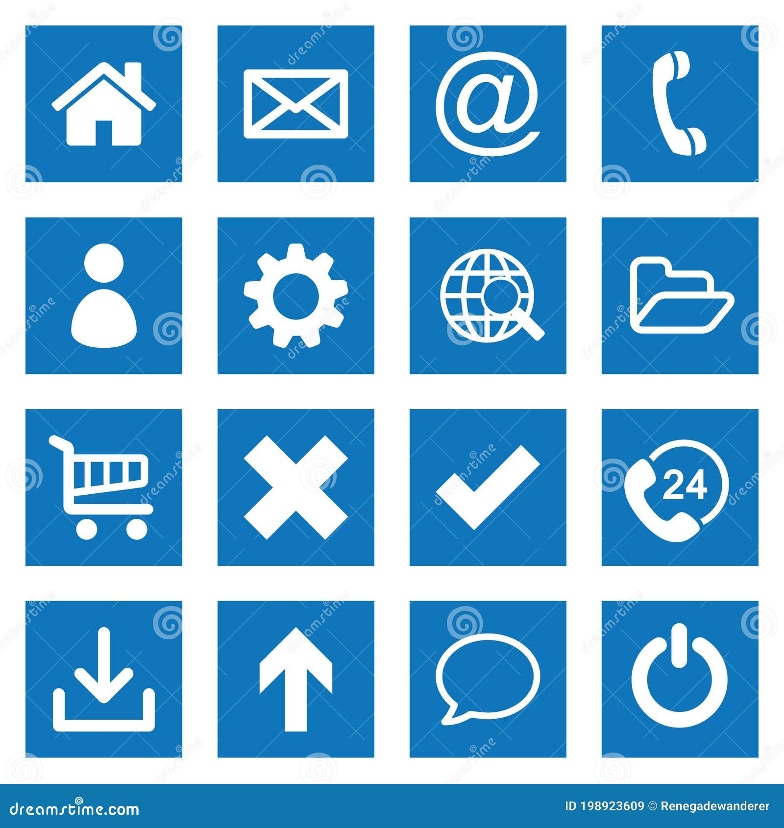 White Flat Basic Web Icons on Blue Rectangular Backgrounds Stock Vector ...