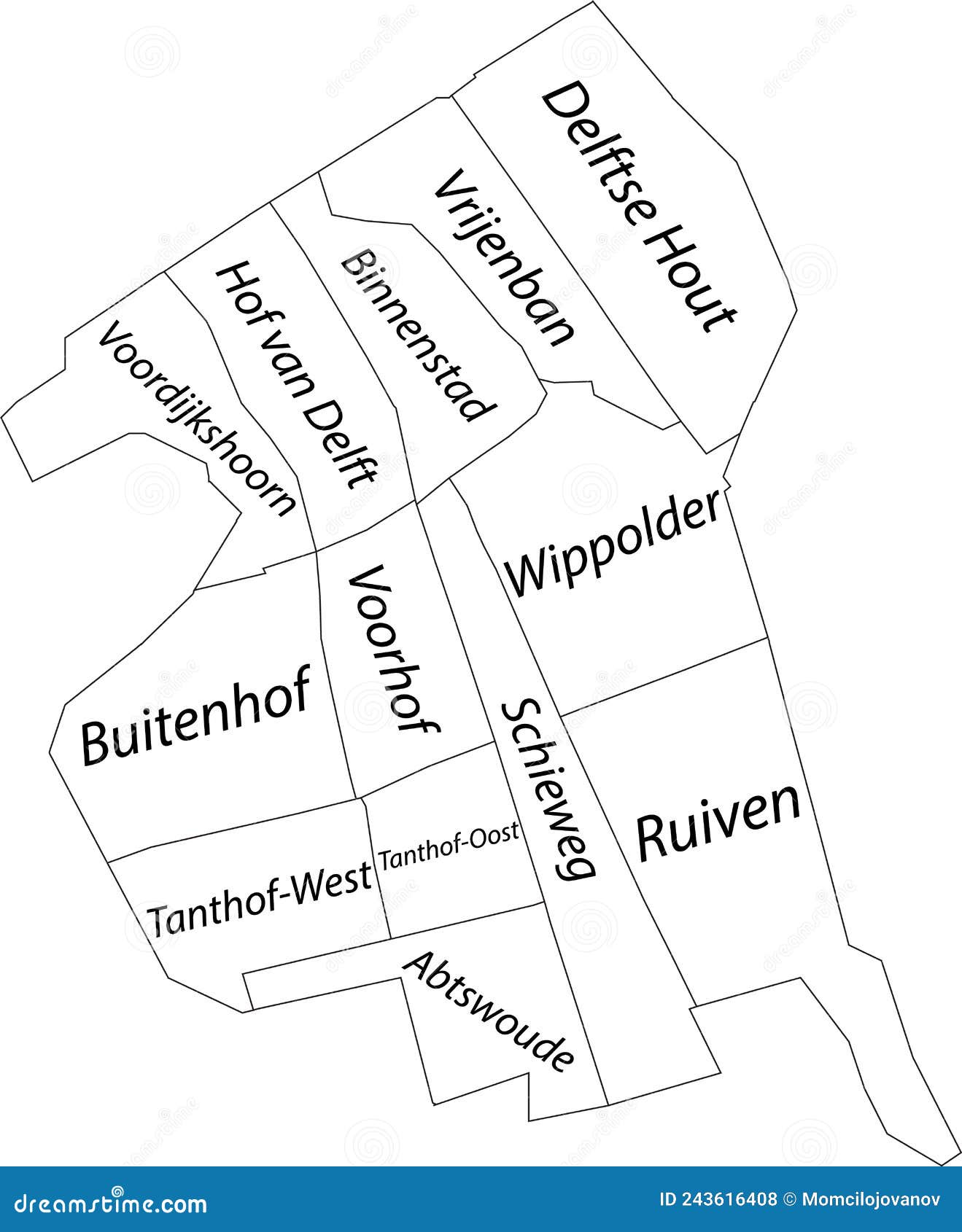 White Tagged Districts Map of DELFT, NETHERLANDS Stock Vector ...