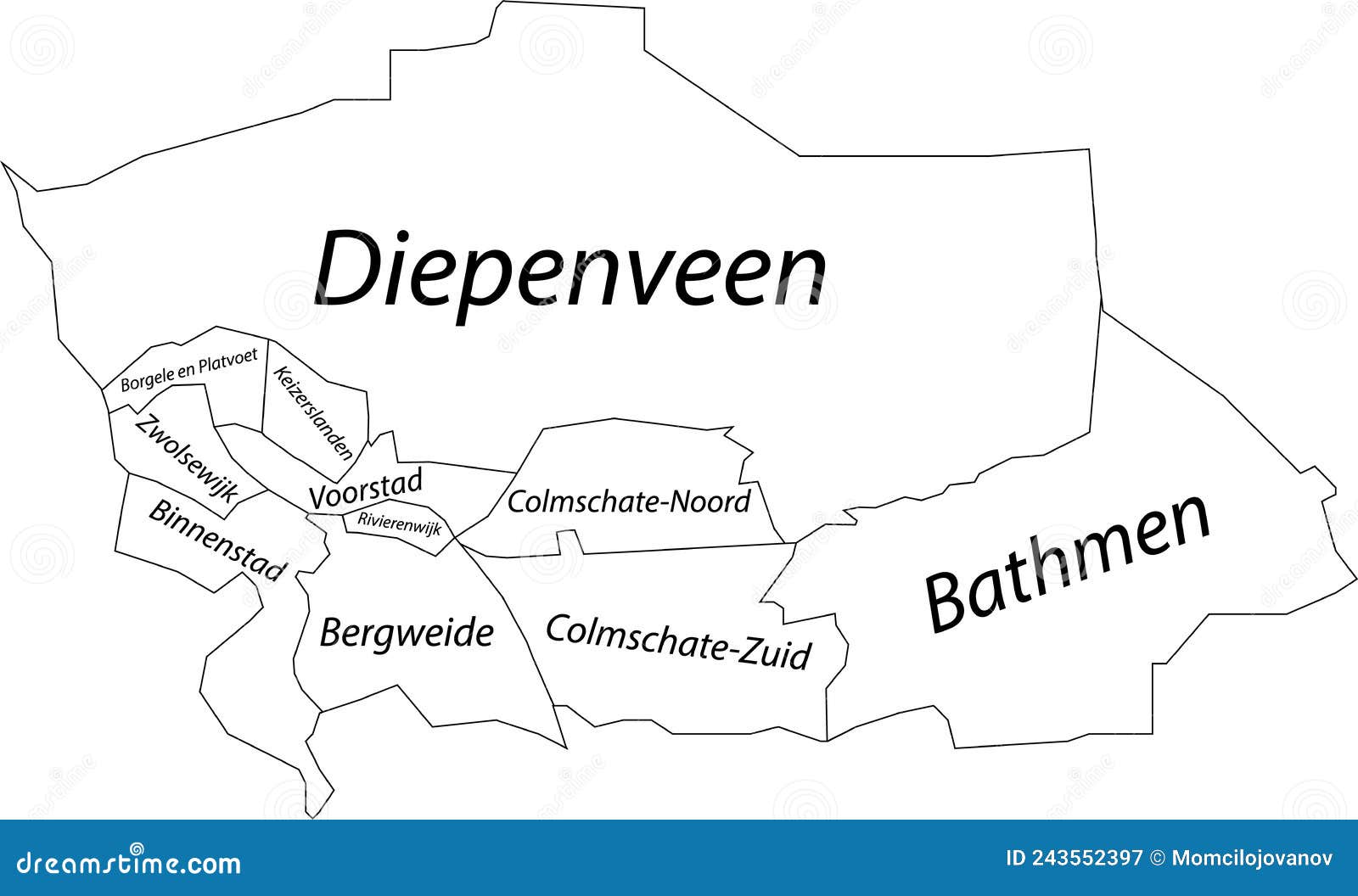 White Tagged Districts Map of DEVENTER, NETHERLANDS Stock Vector ...