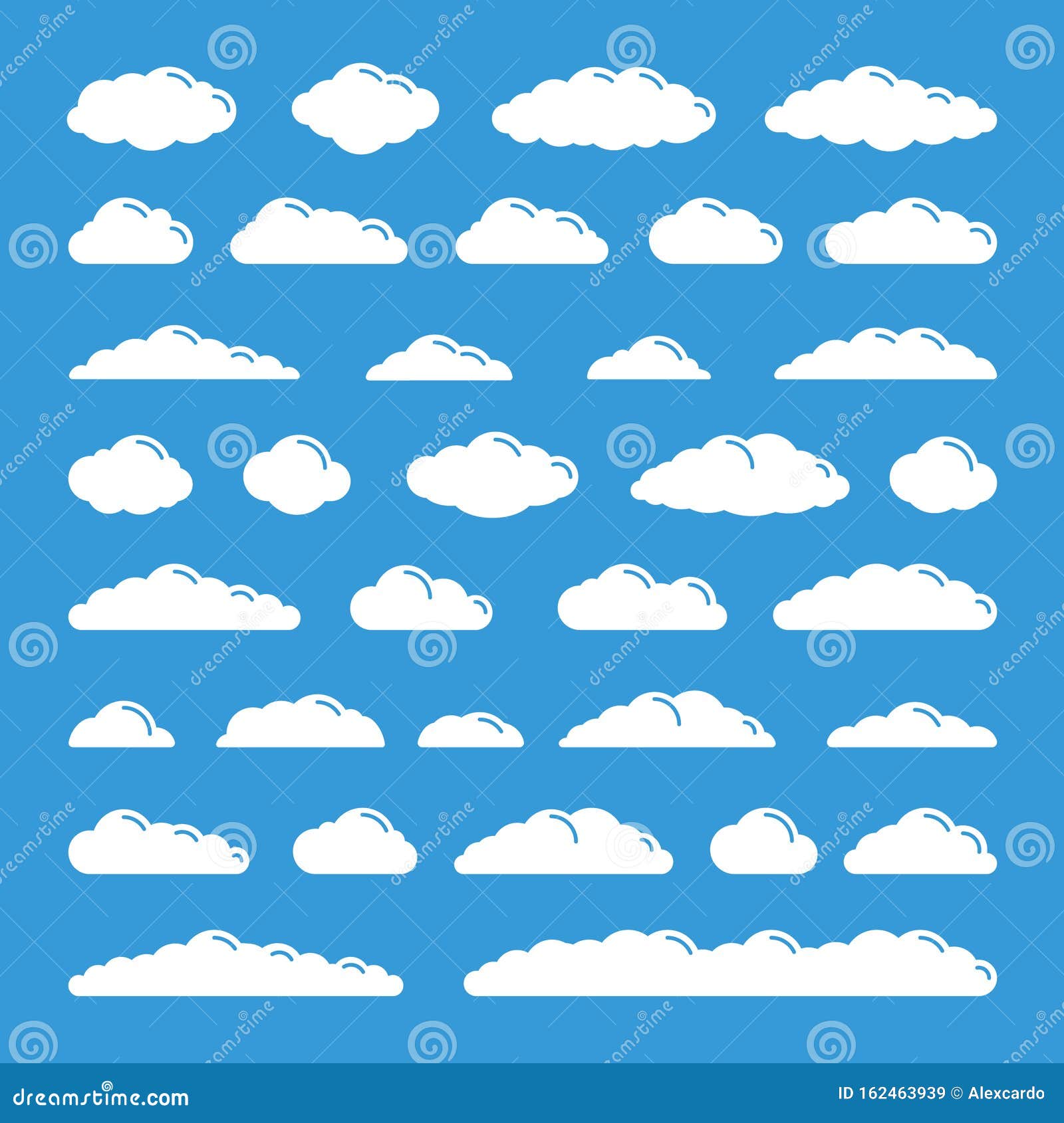 White Flat Vector Simple Clouds Illustrations Set Stock Vector ...