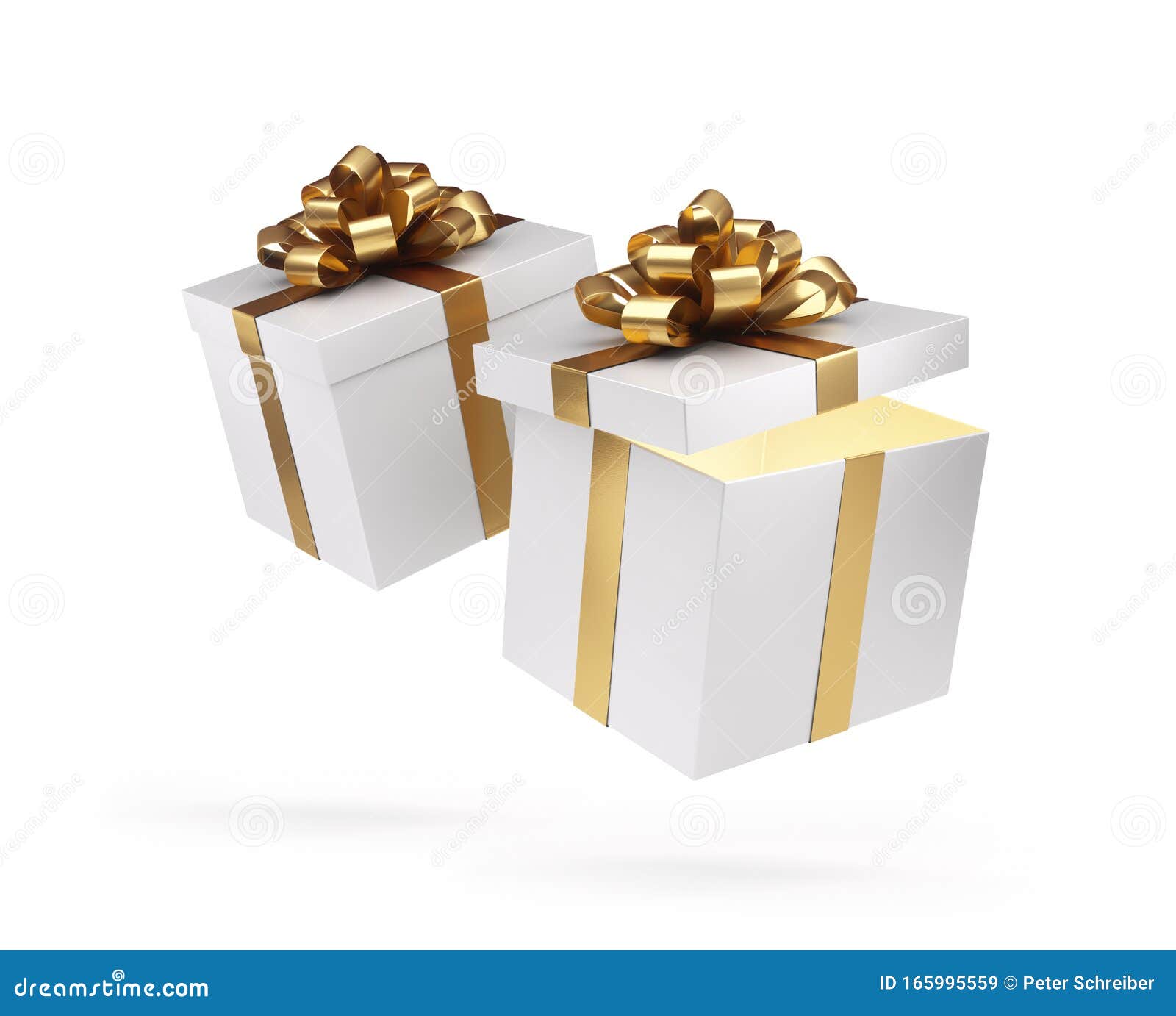 White Floating Gift Boxes with Golden Bows Stock Illustration ...