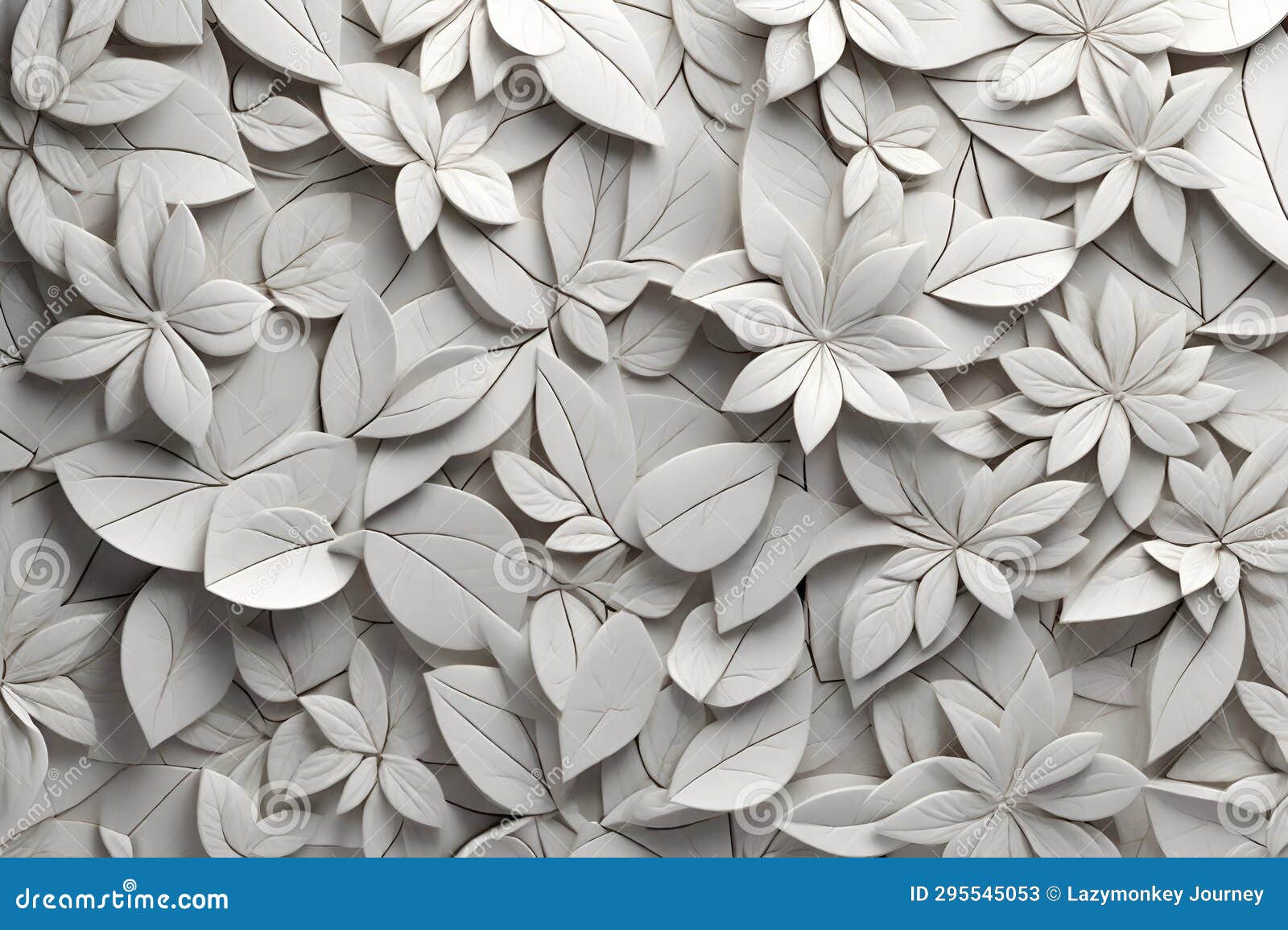 White Floral Leaves 3d Tiles Wall Texture Background Stock Image ...