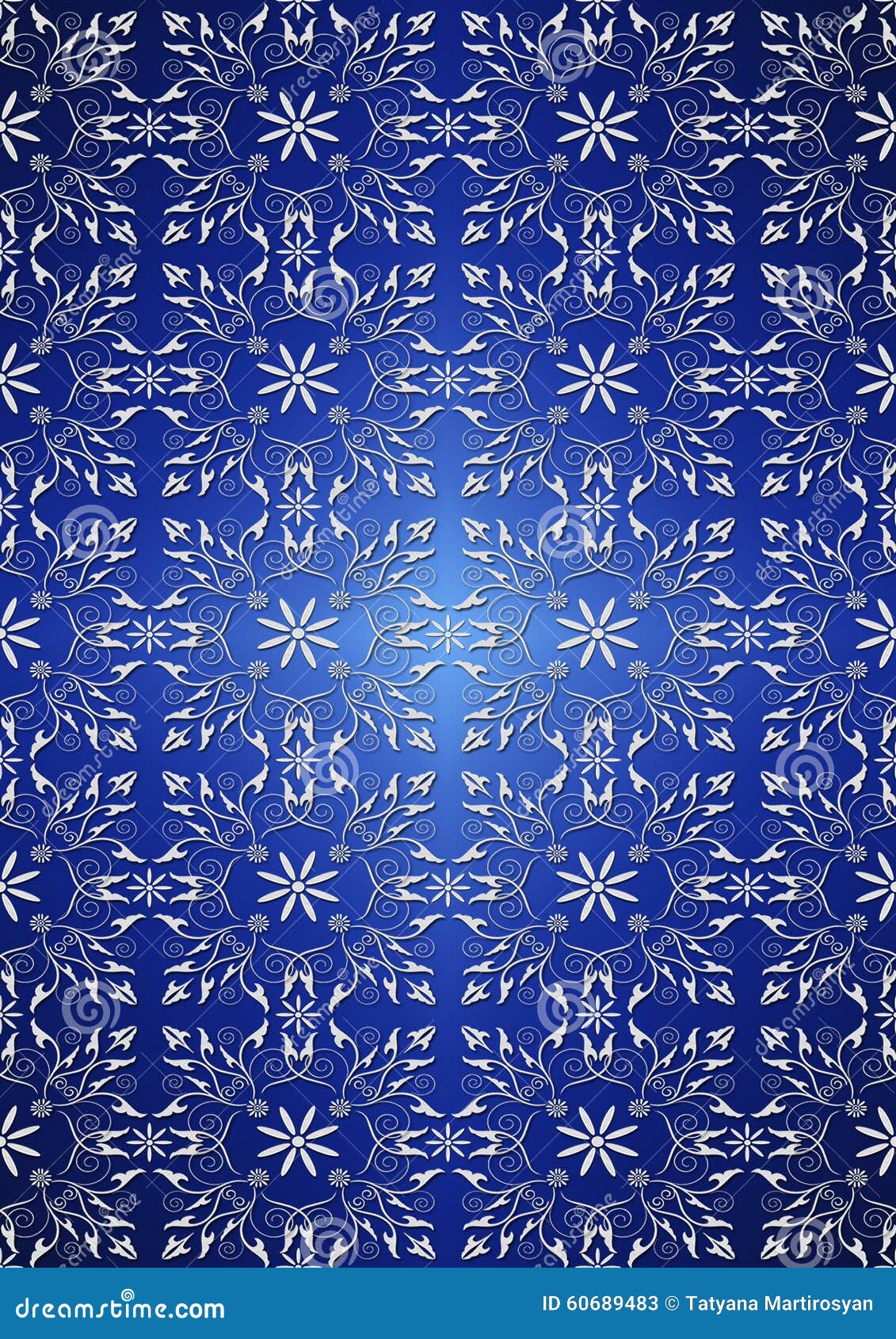 White Floral Seamless Pattern on Blue Gradient Background Stock ...