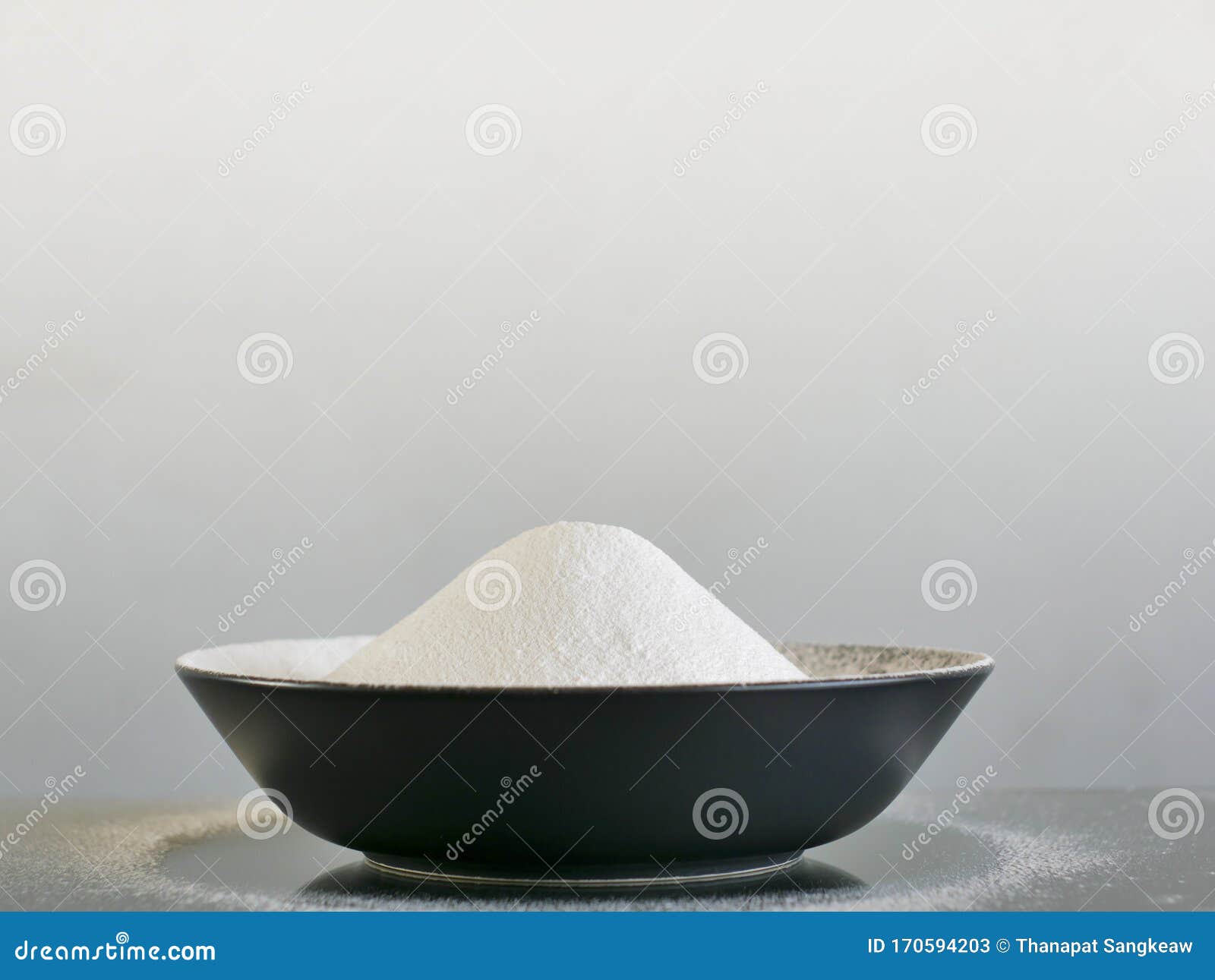 White Flour on a Black Bowl. Spilled Flour Stock Image - Image of crop ...