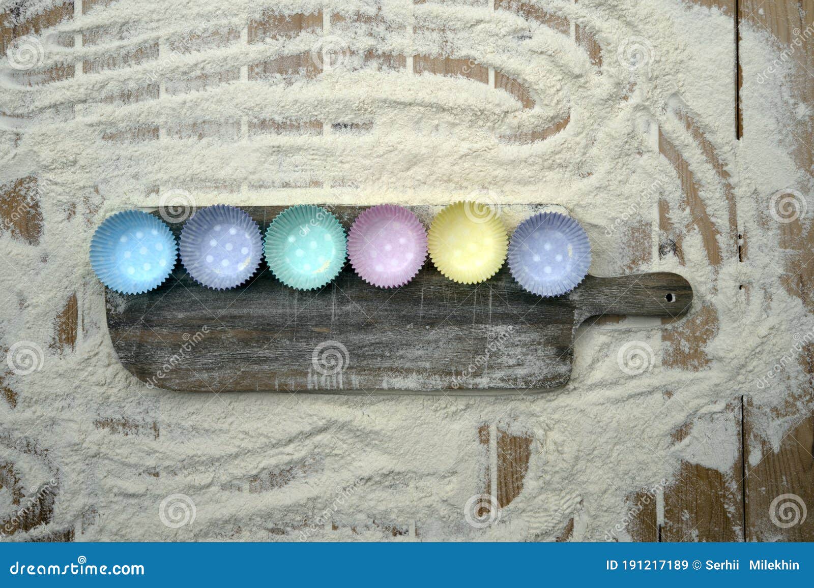 White Flour on Old Rustic Wooden Table, Top View. Baking Background ...