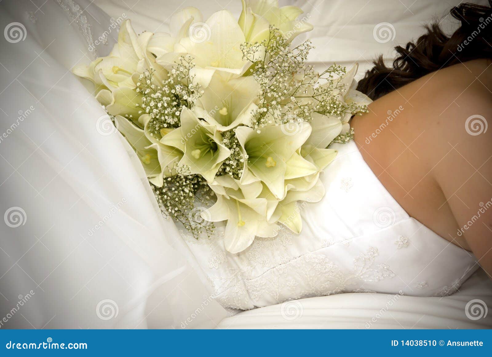 White Flower Bouquet on Back of Bride S Back Stock Photo - Image of ...