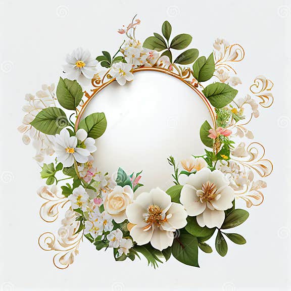 White Flower Circle Frame Background Stock Image - Image of leaf ...