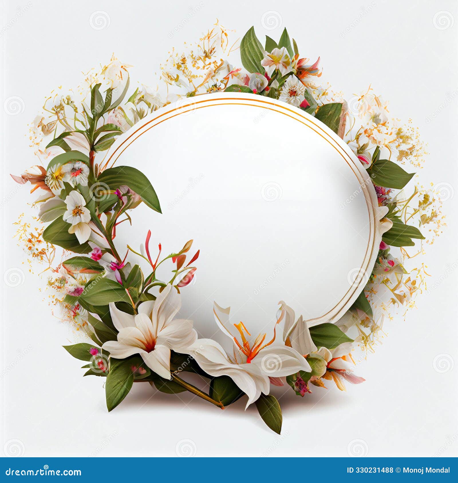White Flower Circle Frame Background Stock Illustration - Illustration ...