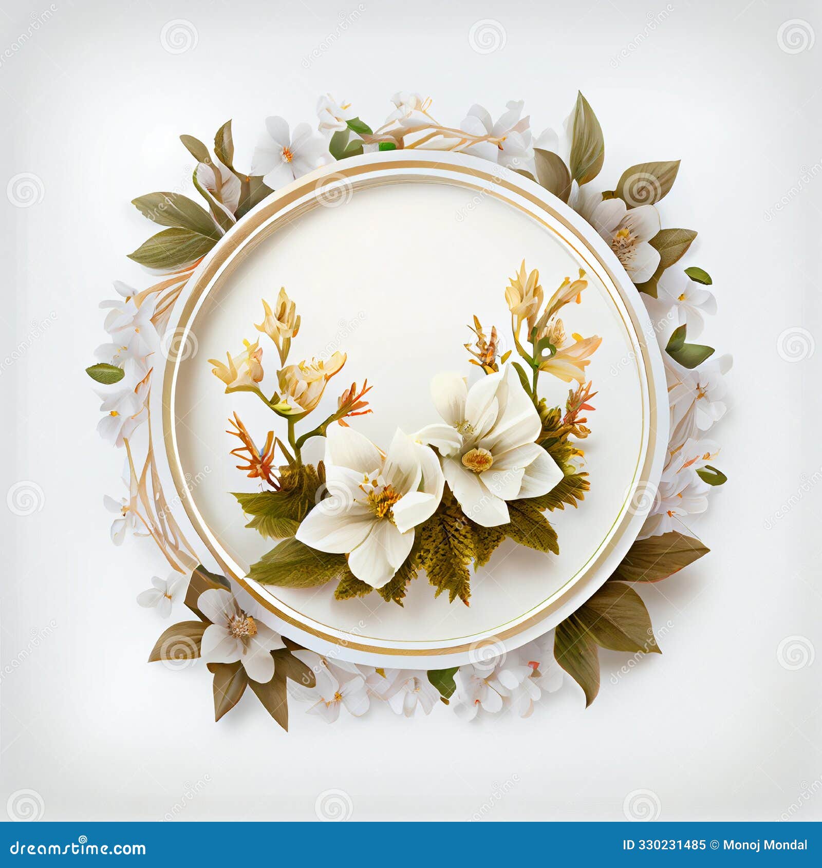 White Flower Circle Frame stock illustration. Illustration of drawing ...