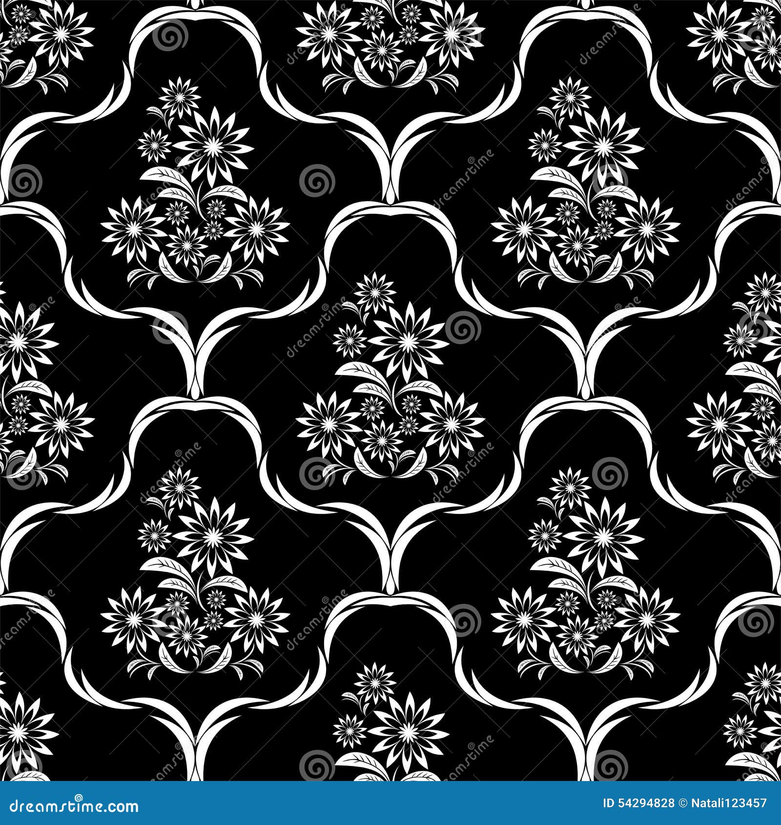 White Flower Seamless Ornate Pattern on Black. Stock Vector ...
