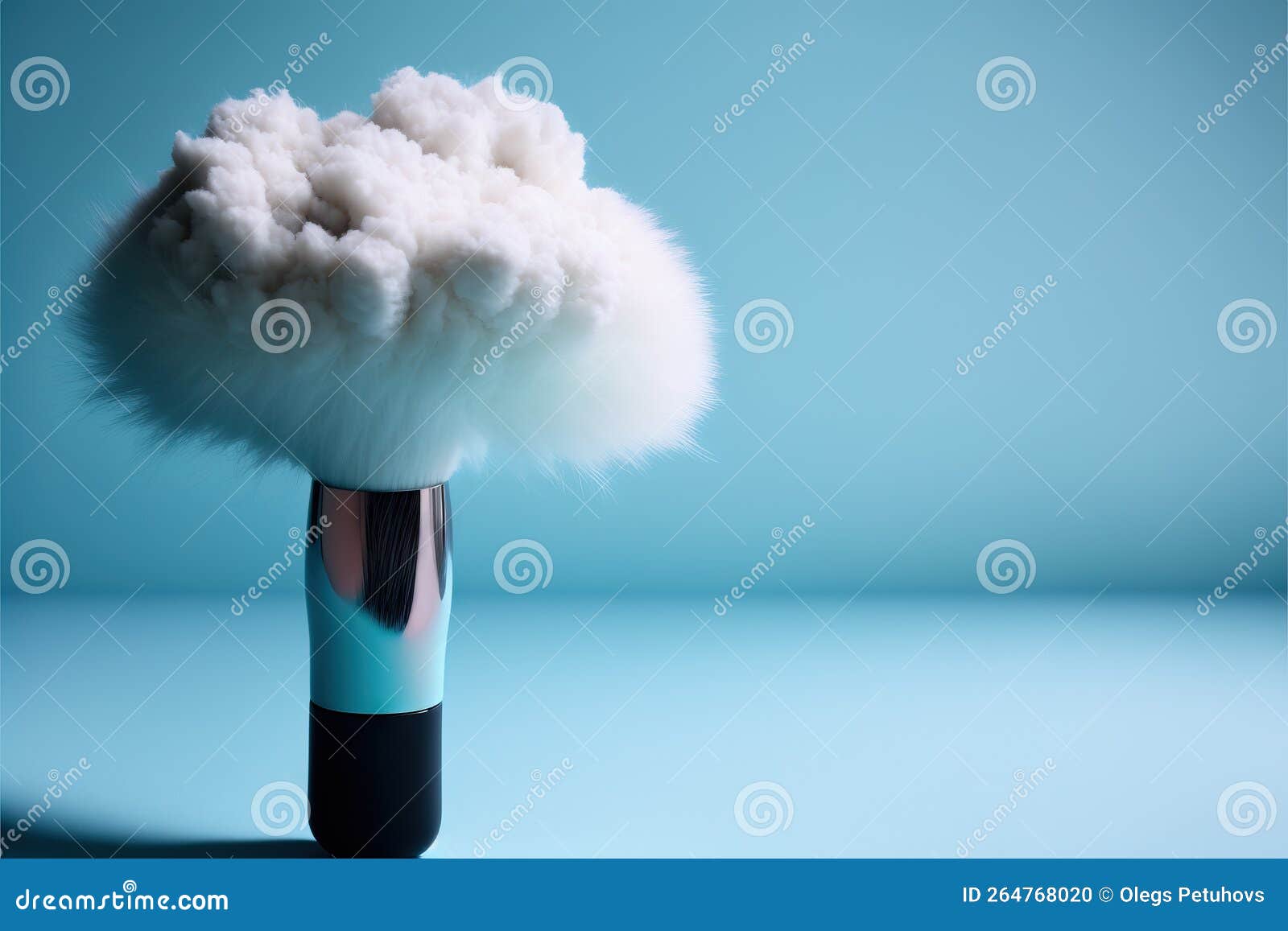 A White Fluffy Object in a Black and Silver Vase on a Blue Background ...