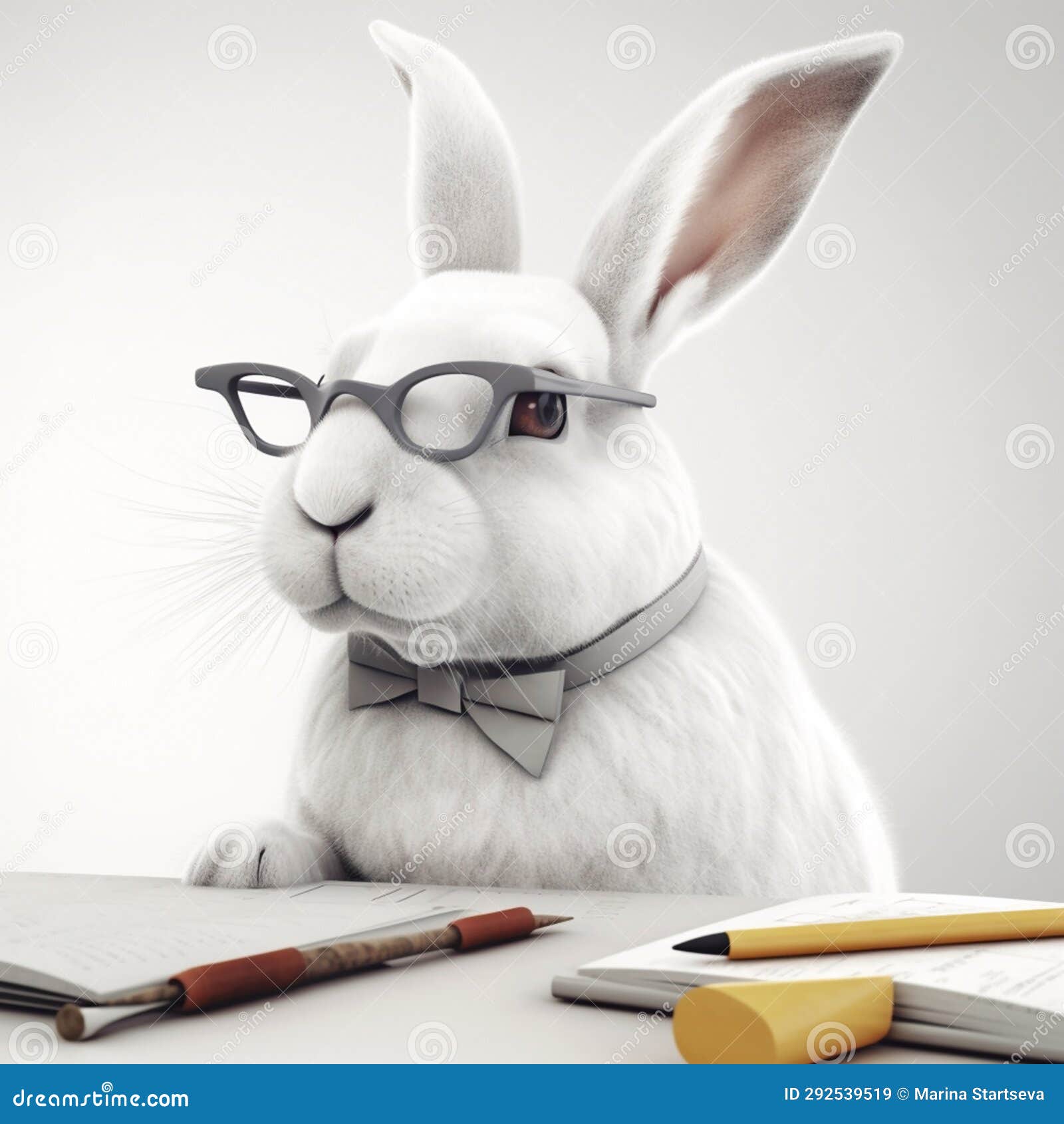 A White Fluffy Smart Rabbit with Glasses and Bow Tie Stock Illustration ...
