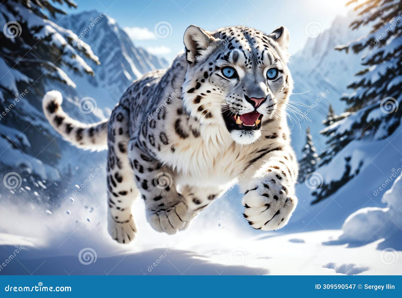 White Fluffy Snow Leopard. Generative AI Stock Illustration ...