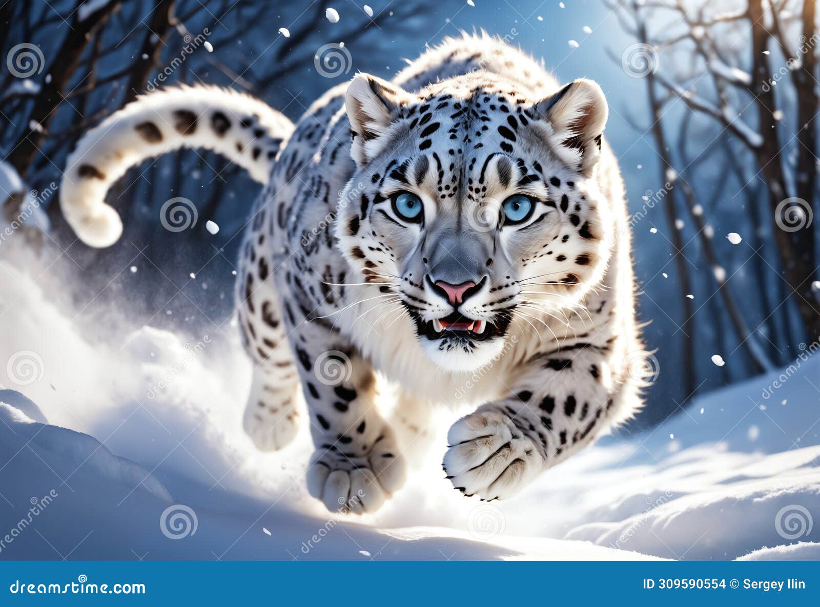 White Fluffy Snow Leopard. Generative AI Stock Illustration ...