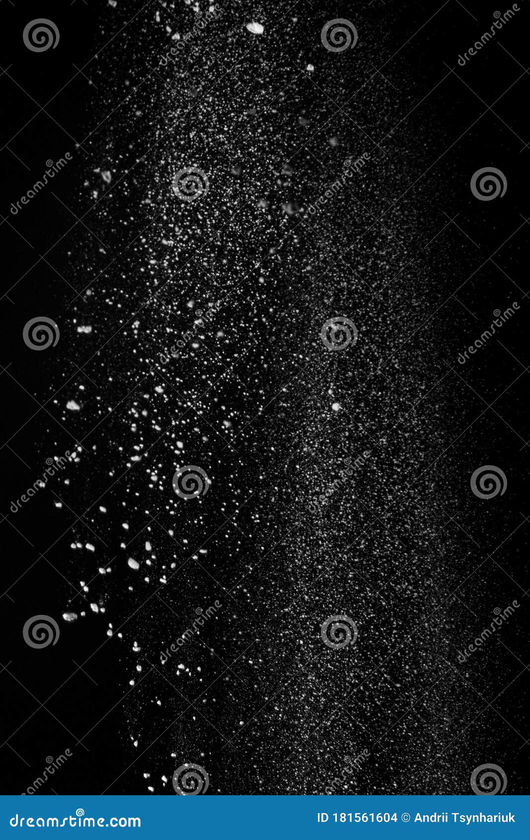 White Fluffy Snow on Small Particles Isolated on Black Background Stock ...