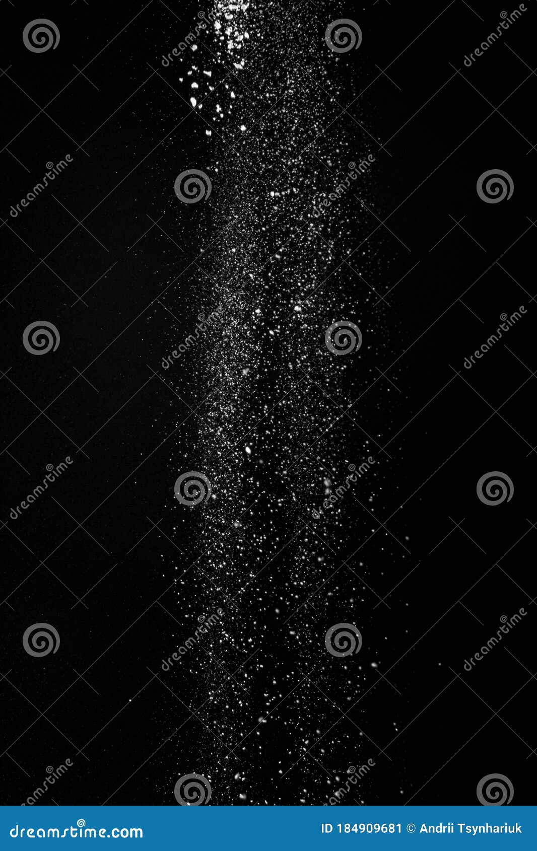 White Fluffy Snow on Small Particles Isolated on Black Background Stock ...