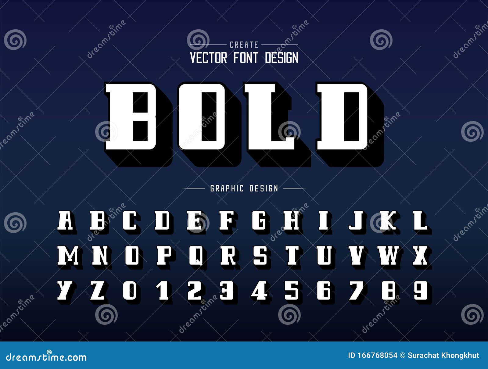 White Font and Shadow Alphabet Vector, Bold Script and Number Design ...