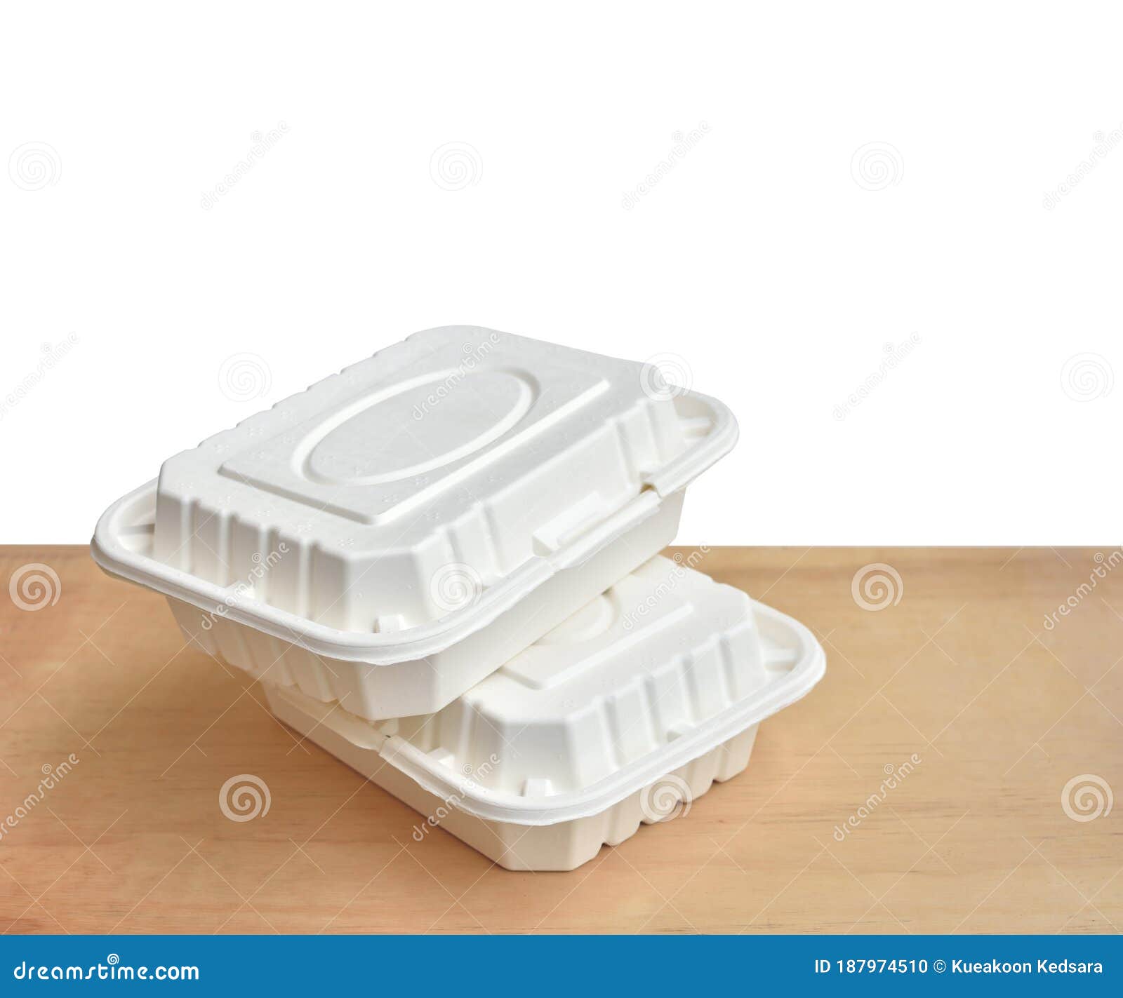 White Food Box Container for Takeaway on Wooden Table Stock Photo ...
