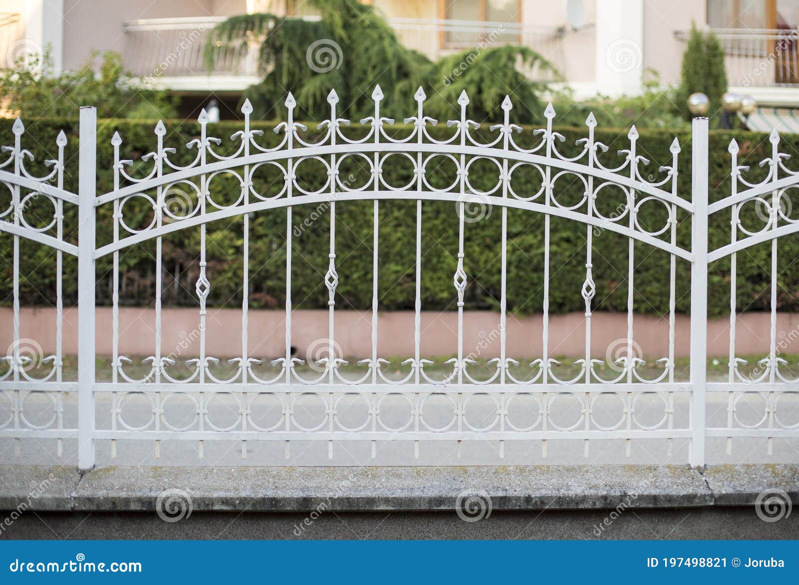 White forged iron fence stock image. Image of decoration - 197498821
