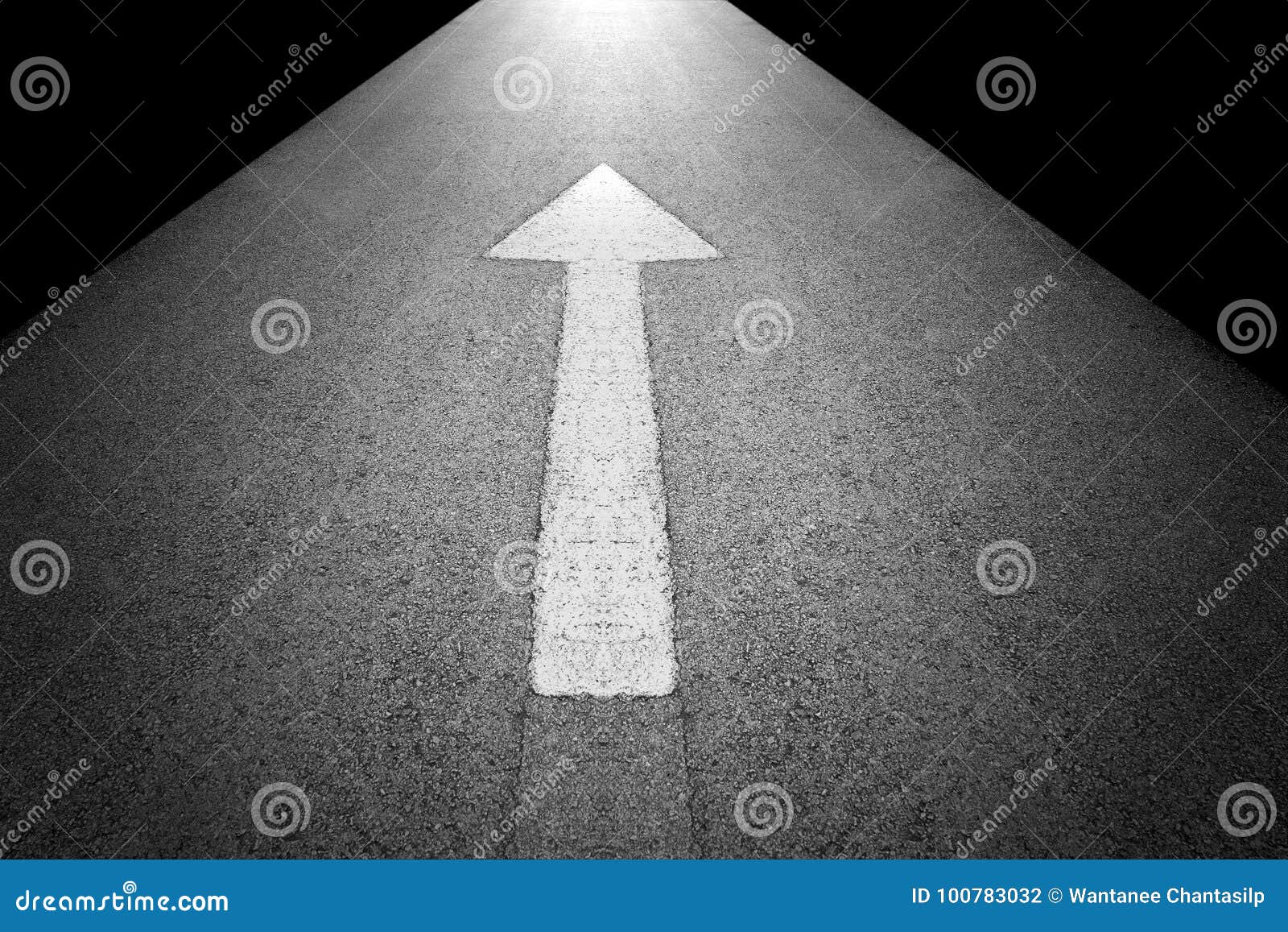 White Forward Arrow Sign on Grey Asphalt Road Stock Photo - Image of ...