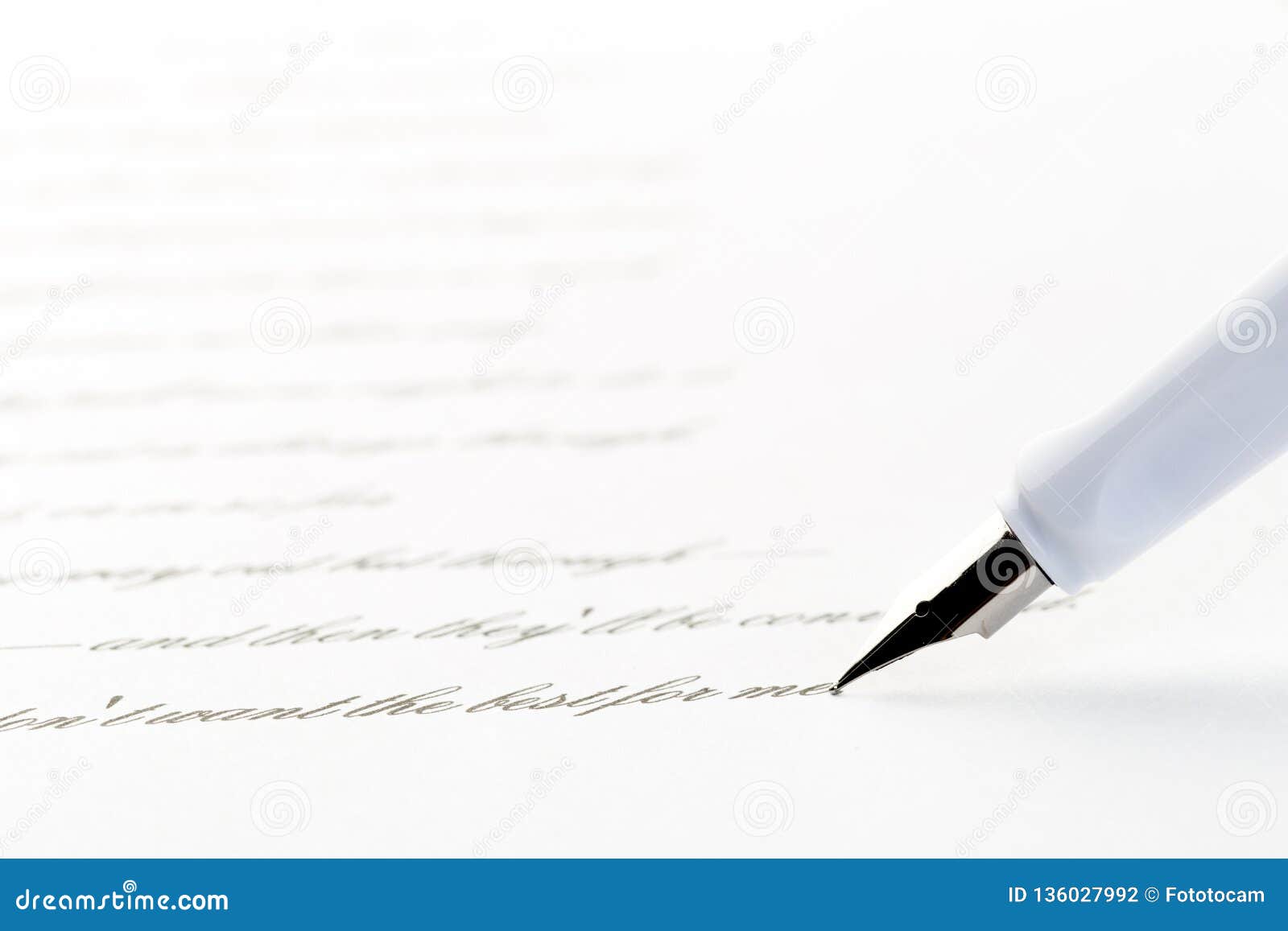 White Fountain Pen Writing a Letter Stock Photo - Image of signature ...