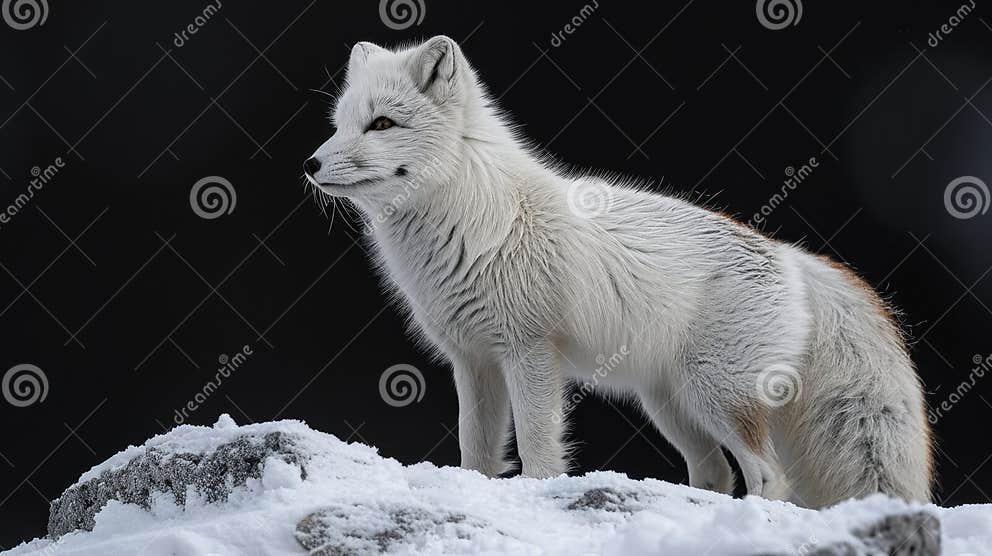 White Fox on a Black Background. White Fox in the Nature Stock Photo ...