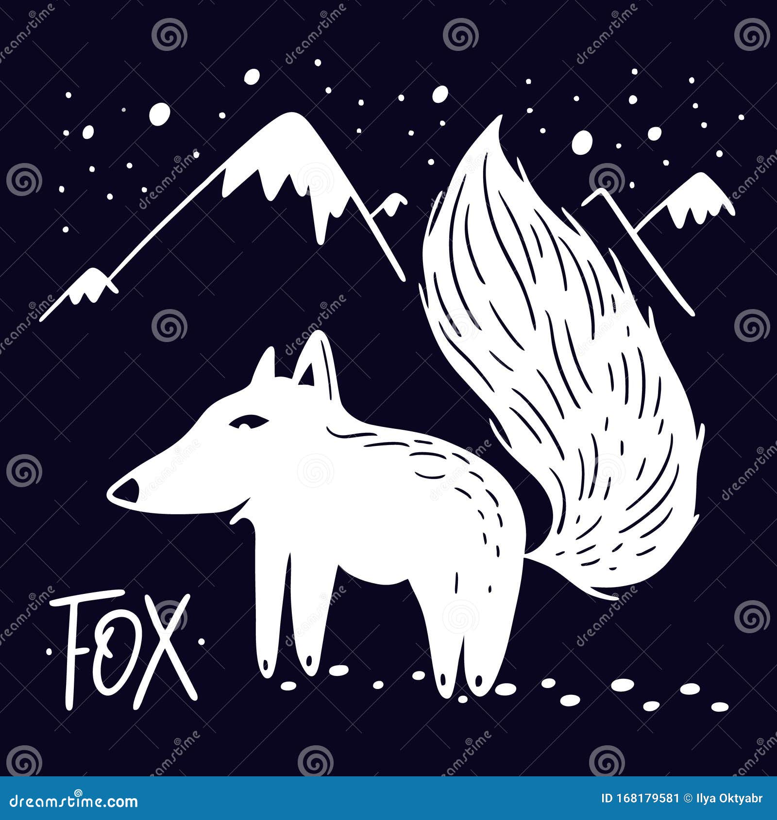 White Fox Character. Flat Icon. Hand Drawn Vector Illustration. Black ...