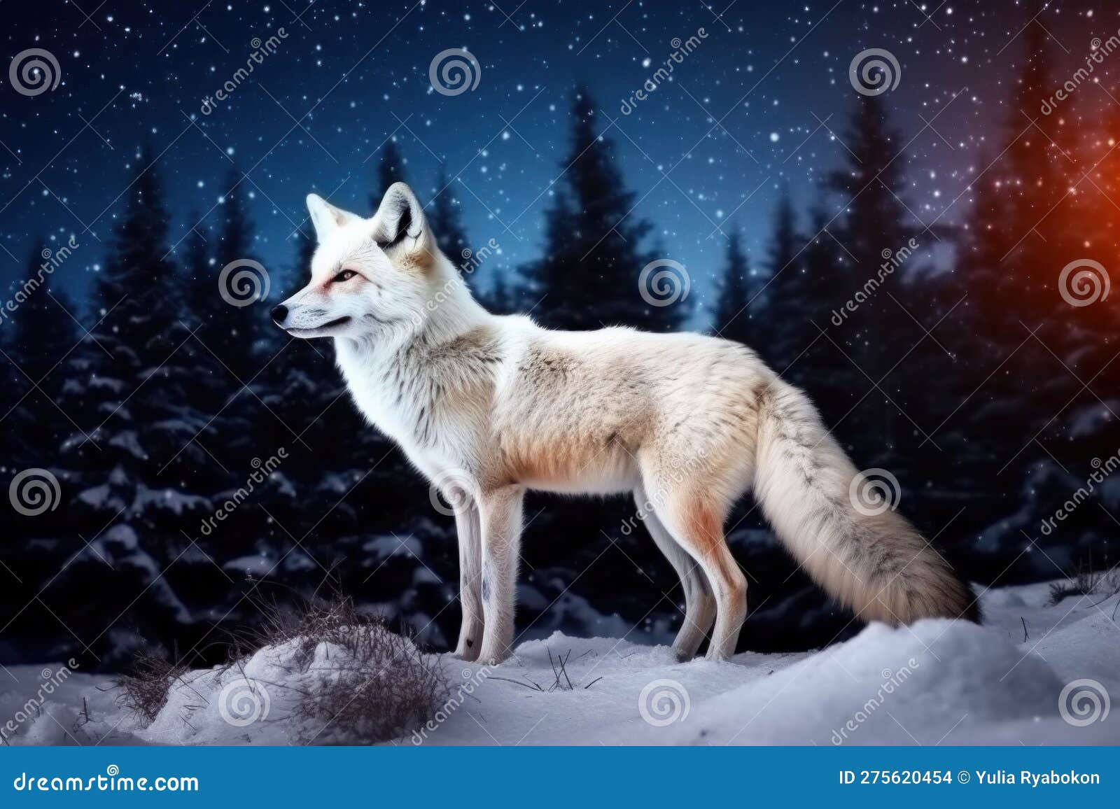 White Fox in Night Sky. Generate Ai Stock Illustration - Illustration ...