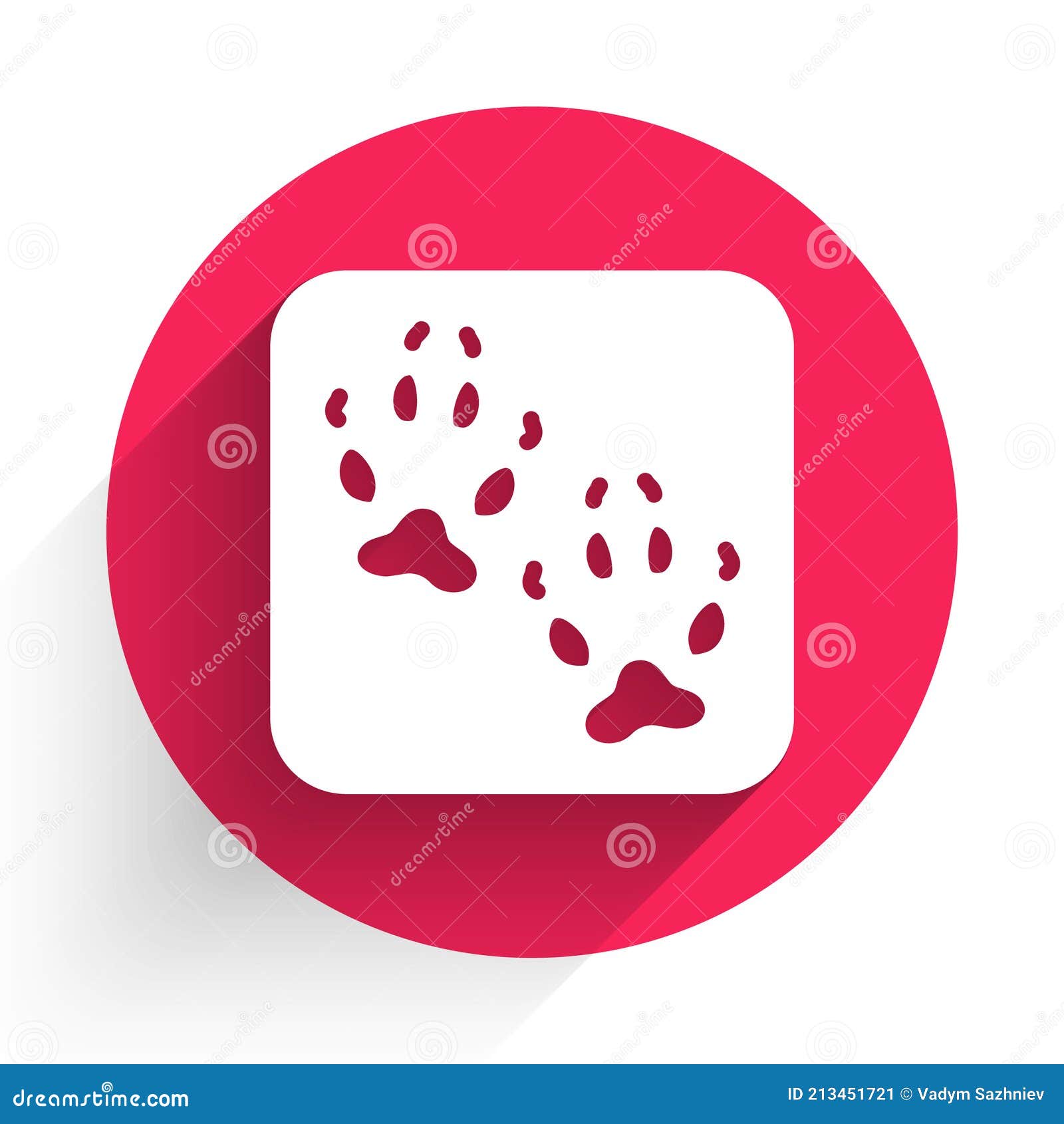 White Fox Paw Footprint Icon Isolated with Long Shadow. Red Circle ...