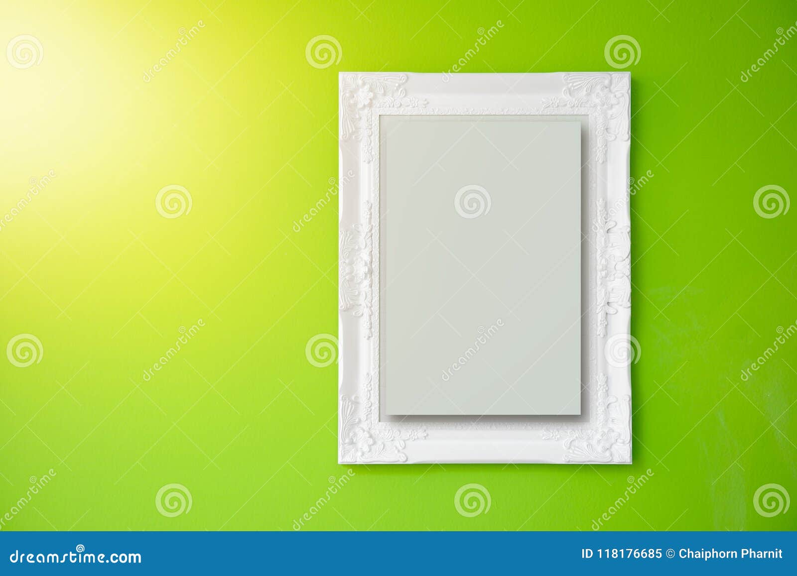 White Frame, Blank Paper Frames on Green Wall. Stock Image - Image of ...