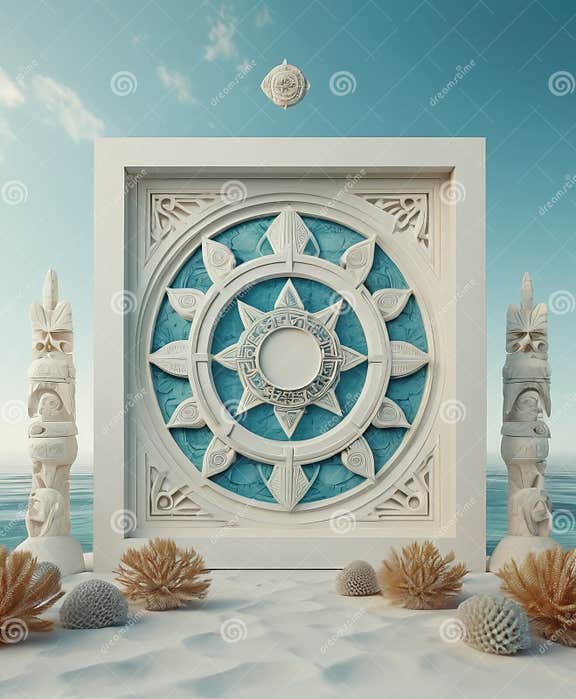 White Frame with Compass and Shells on the Beach Stock Illustration ...