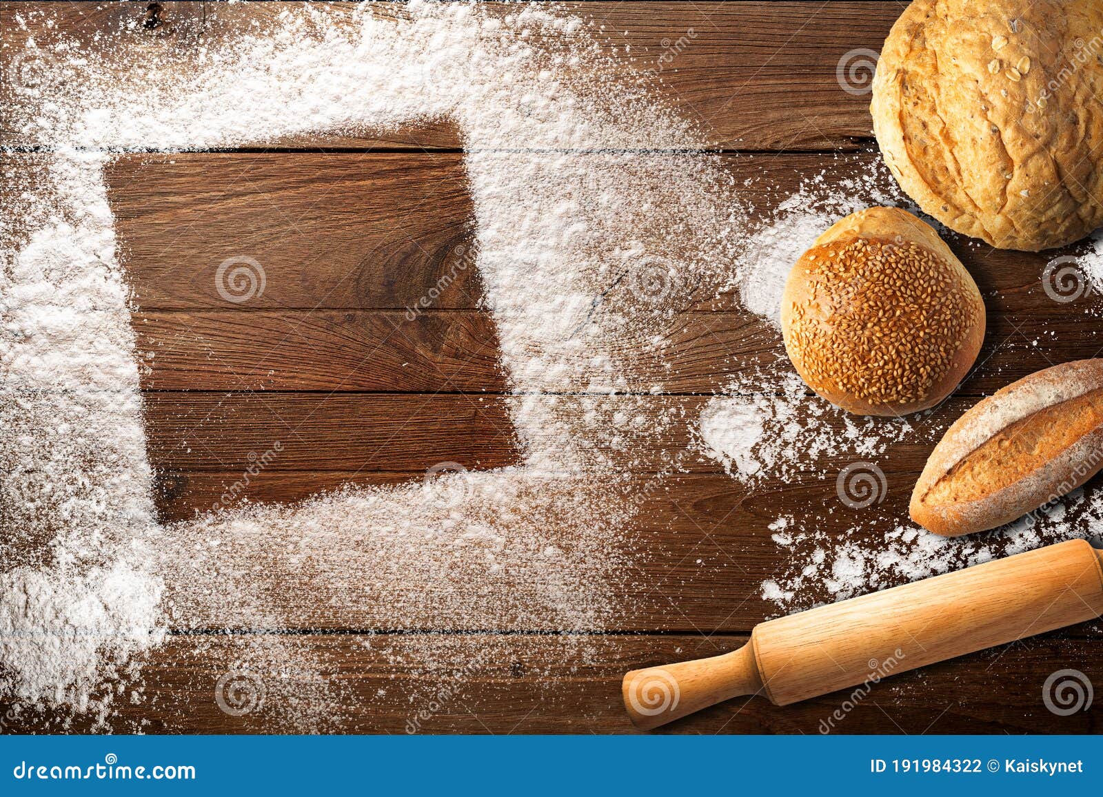 White Frame Made with Flour and Homemade Bread Stock Photo - Image of ...