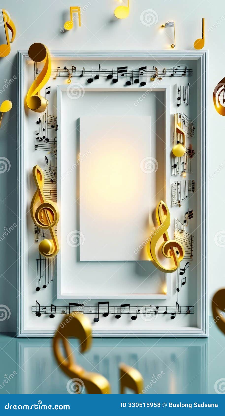 White Frame with Musical Notes and Golden Stock Illustration ...