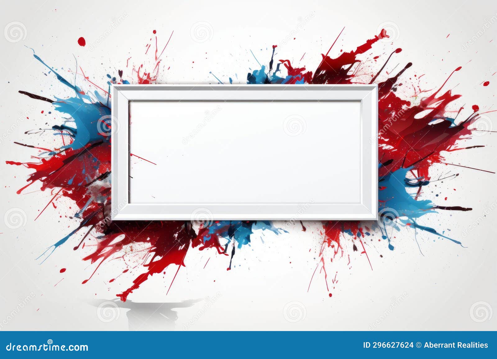 A White Frame with Red and Blue Paint Splatters on it Stock ...