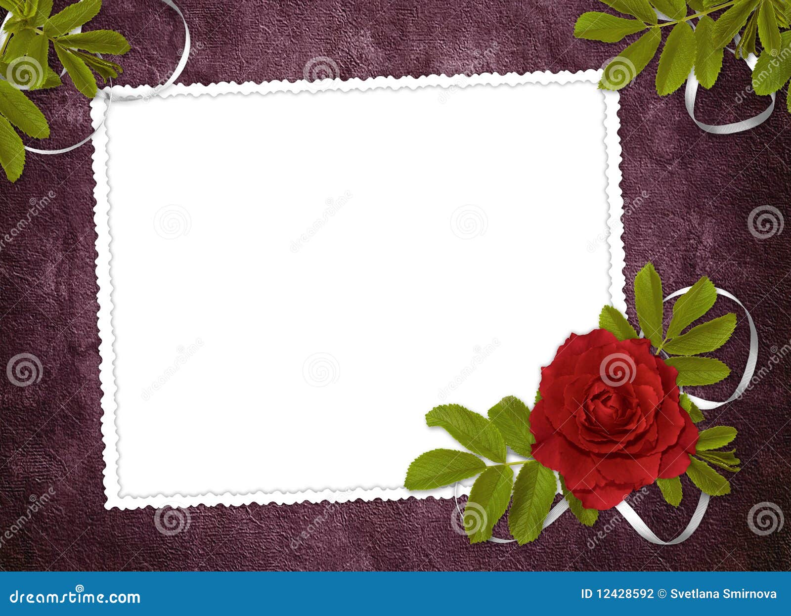 White Frame with Rose and Ribbons Stock Illustration - Illustration of ...