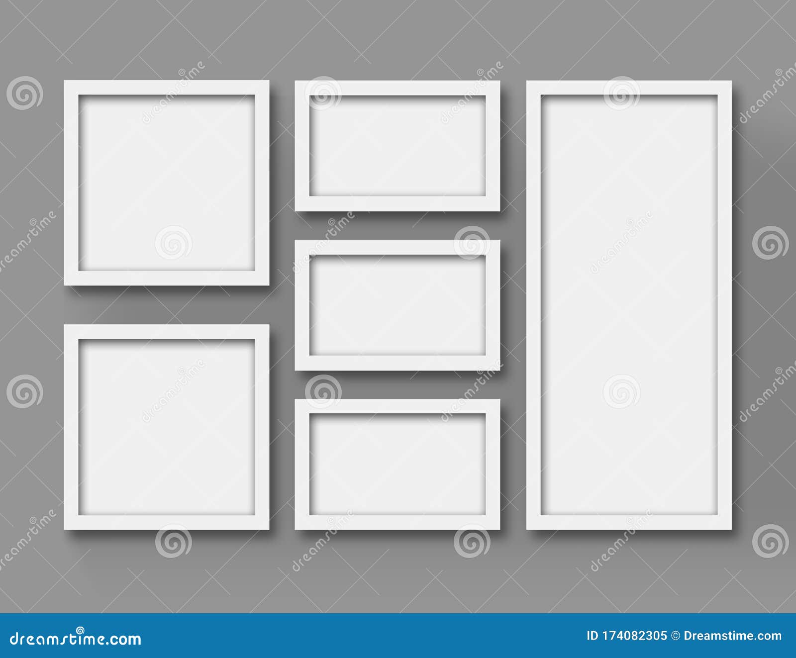 Thin Frame Set On The Wall. Isolated Blank Frames. Modern Embossed ...