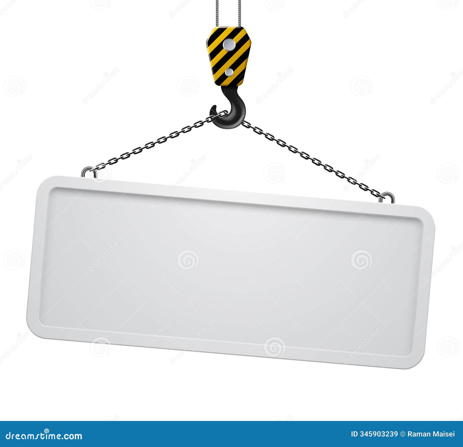 A White Framed Long Signboard Panel Suspended From The Modern Hook Of A ...