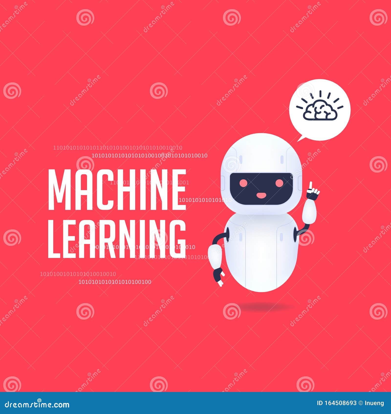 White Friendly Android Robot with Brain Icon in Speech Bubble. AI ...