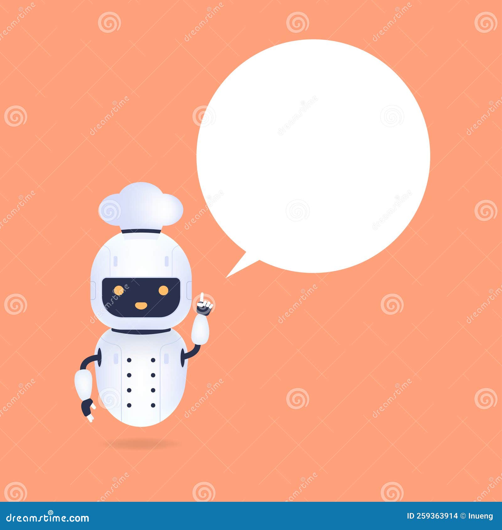 White Friendly Chef Robot with Speech Bubble. Cooking Robot Artificial ...
