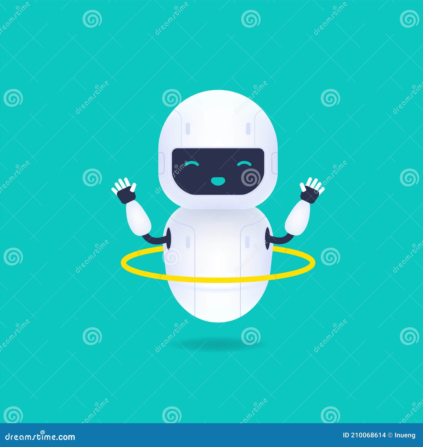 White Friendly Robot Character. Cute And Smile AI Robot Twirling A Hoop ... White Friendly Robot Character. Cute And Smile AI Robot Twirling A Hoop ...
