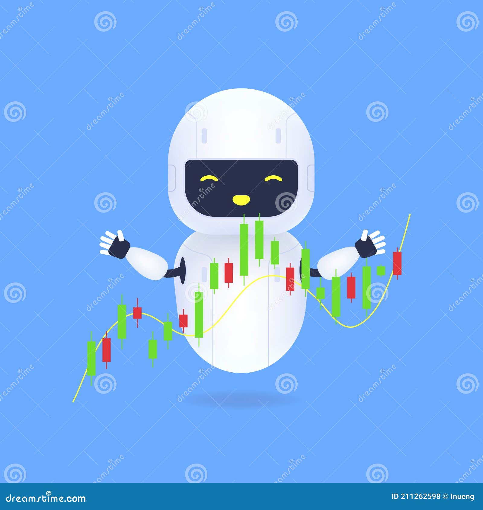 White Friendly Robot With Forex Charts. The Trading Robot Monitors The ...