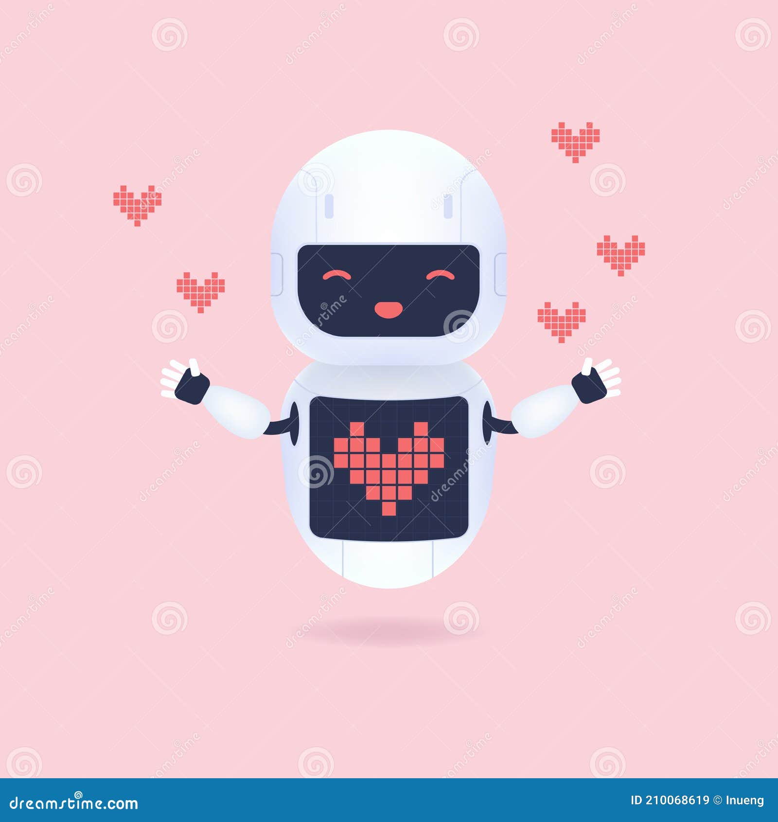 White Friendly Robot with Heart Shape Symbol on the Screen. Stock ...