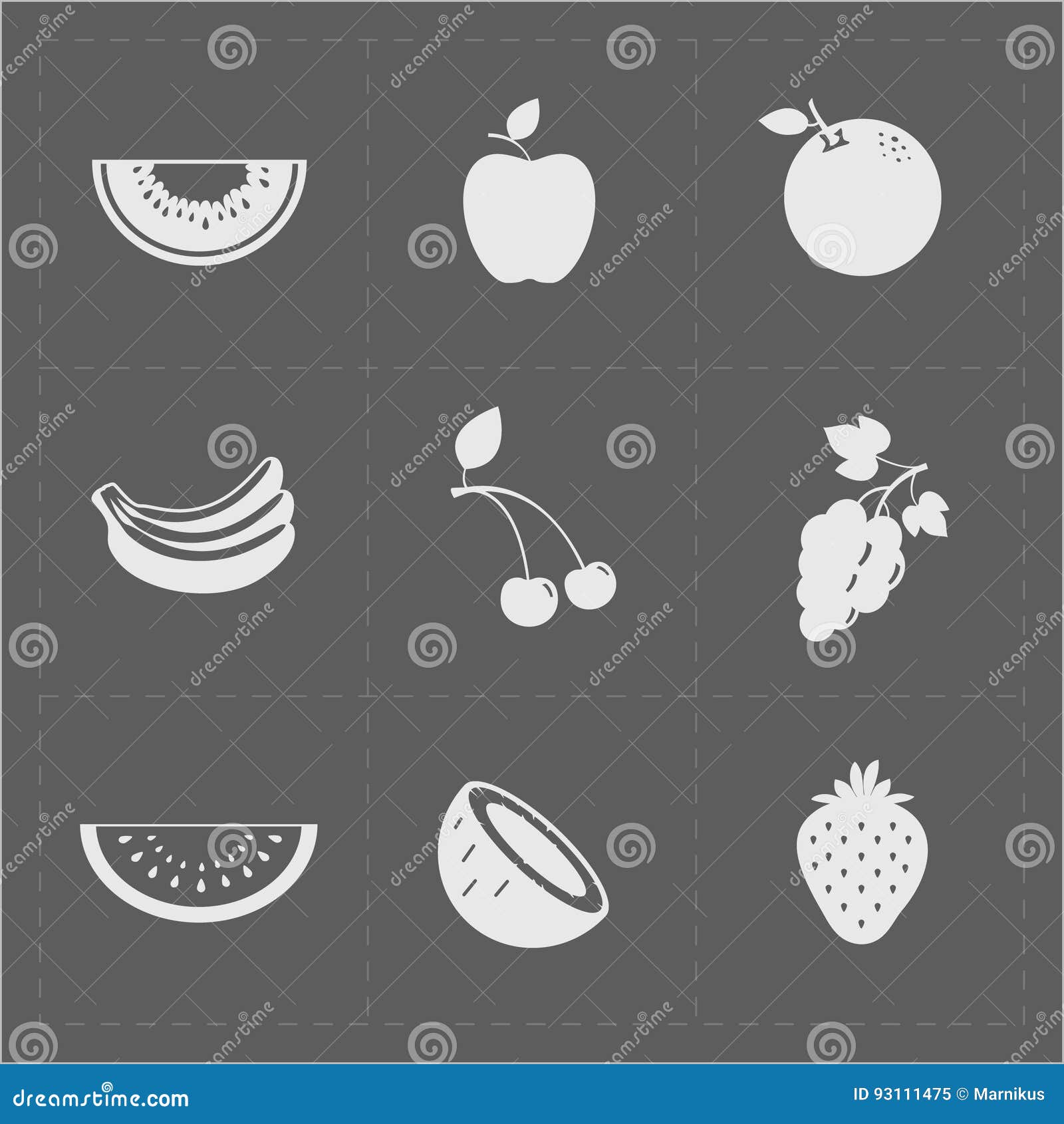 White Fruit Icon Set on Grey Background Stock Vector - Illustration of ...