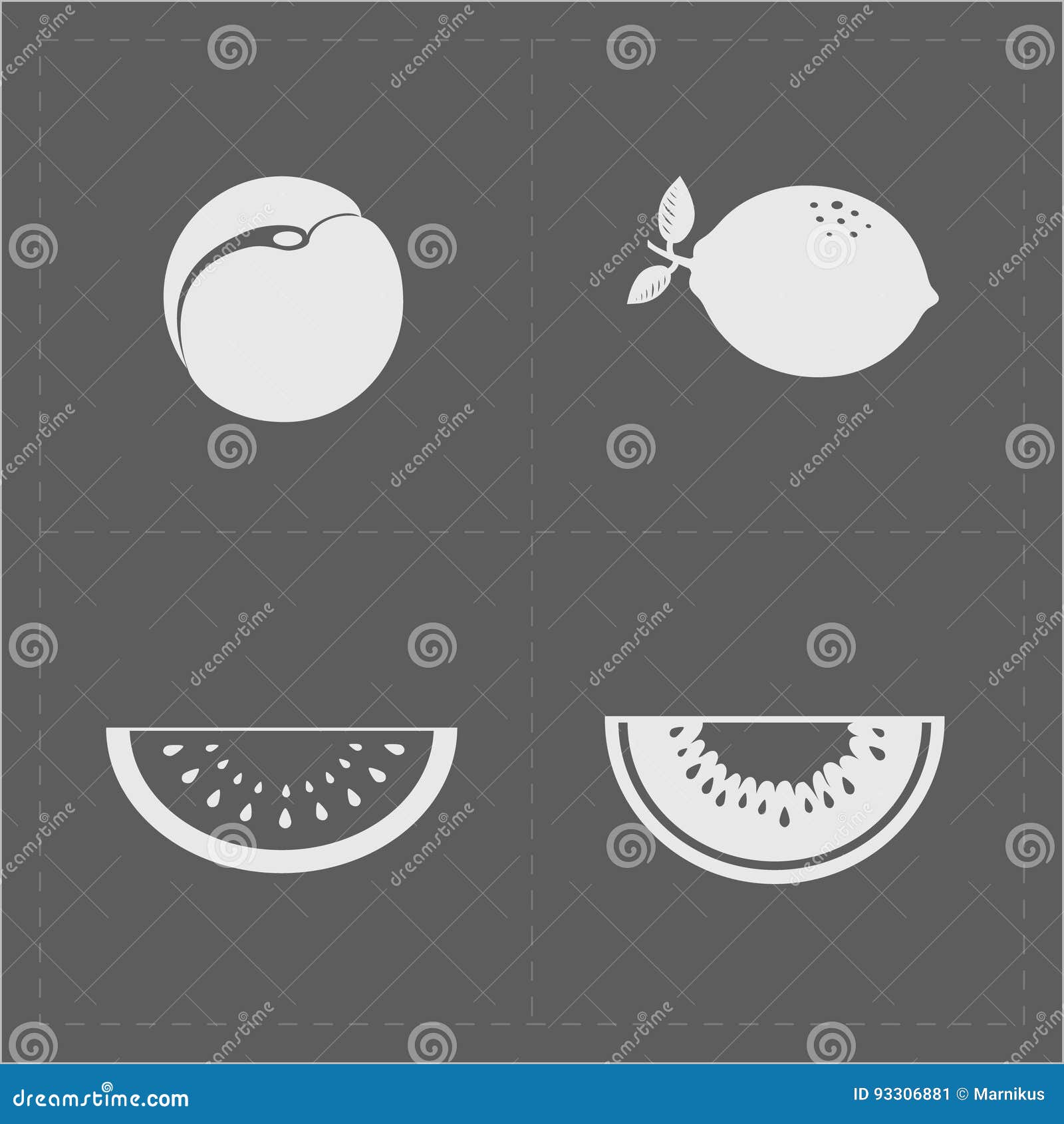 White Fruit Icon Set on Grey Background Stock Vector - Illustration of ...