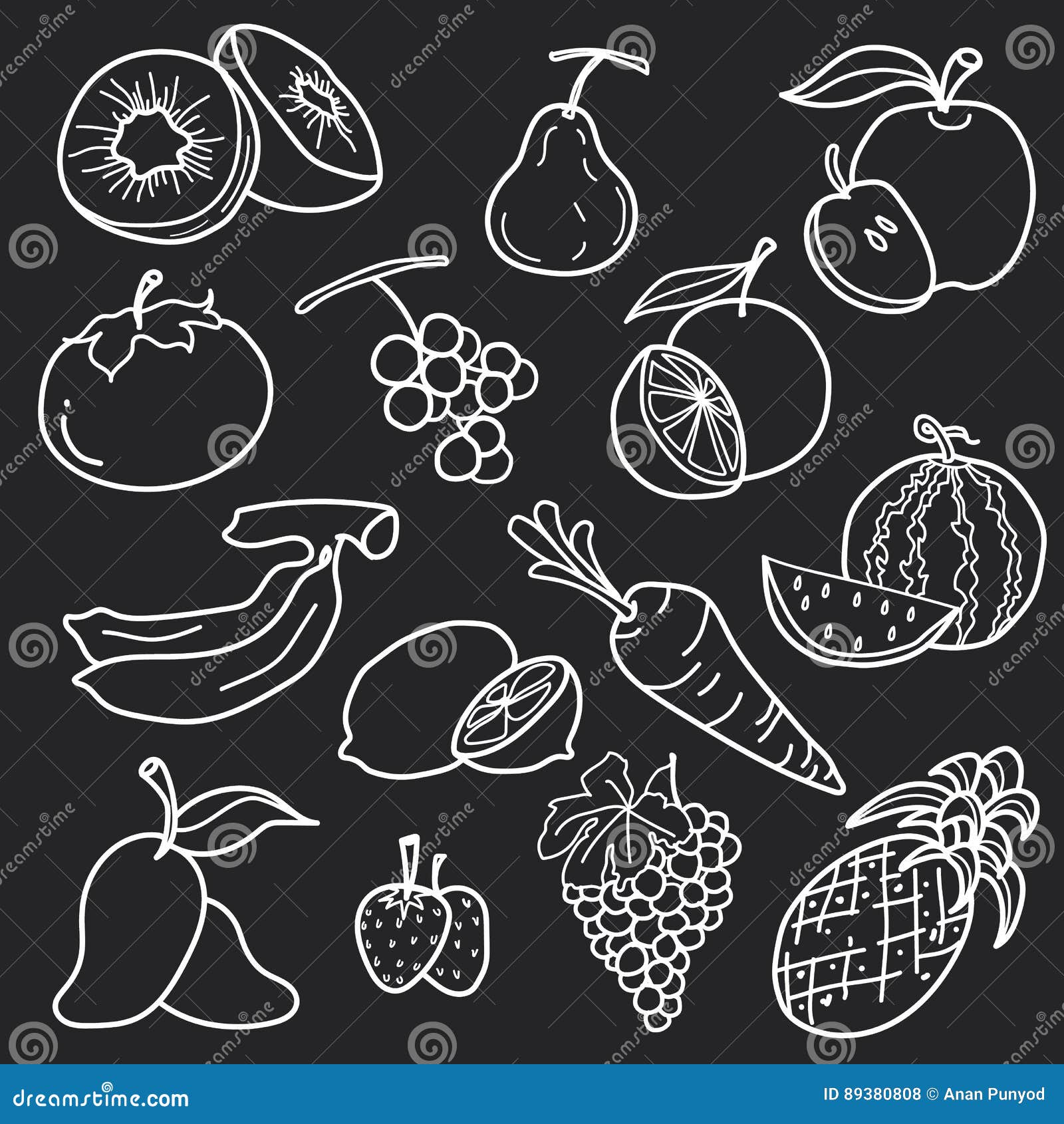 White Fruit Line Draw Abstract Vector Set Design Stock Vector ...