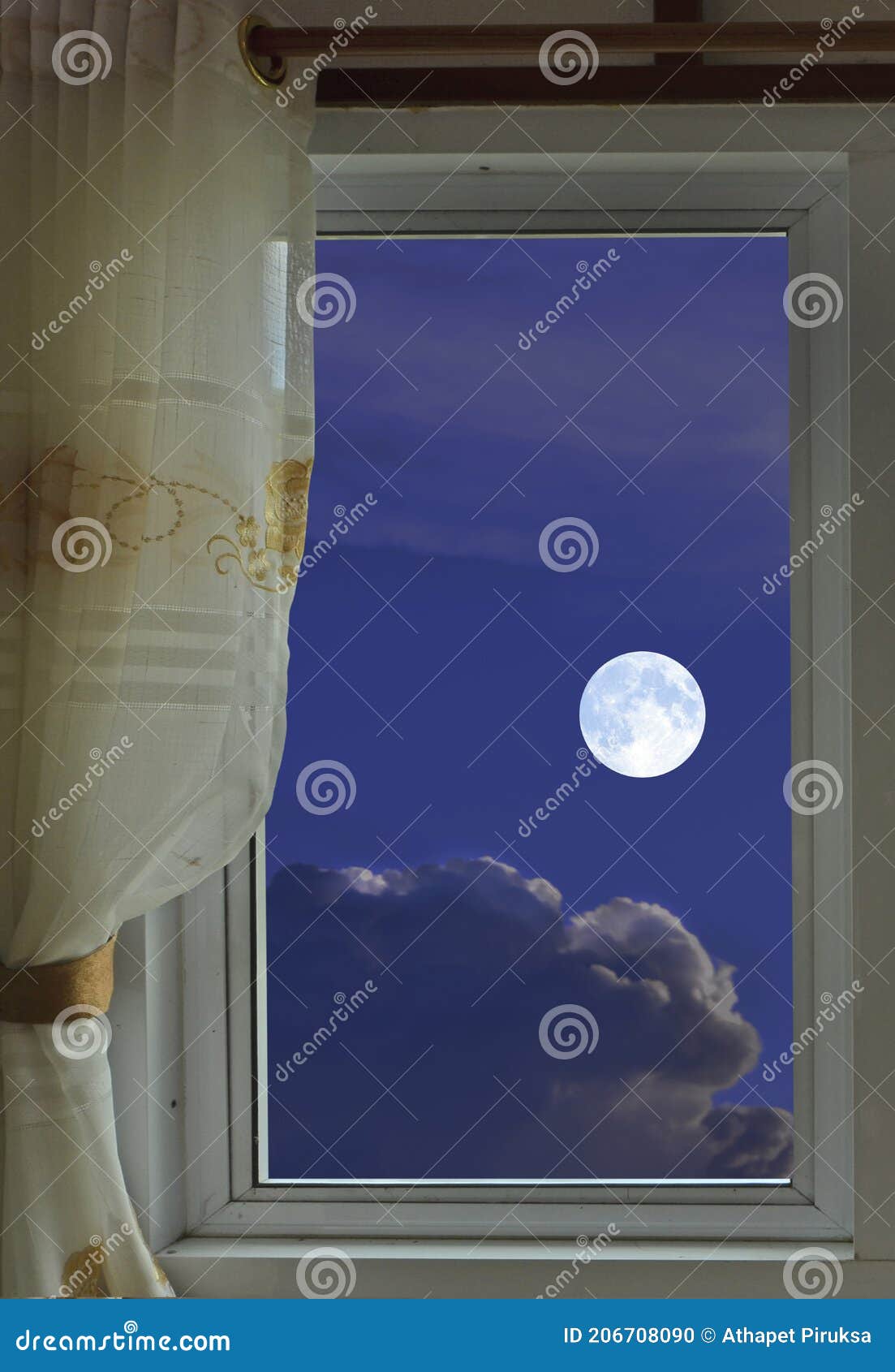 White Full Moon and Clouds in the Window View at Night Stock Photo ...