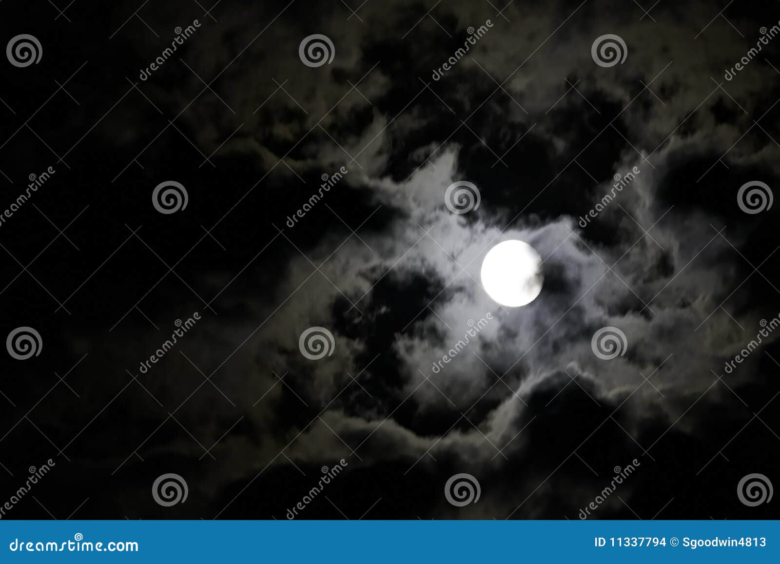 White Full Moon and Eerie White Clouds Against a B Stock Photo - Image ...