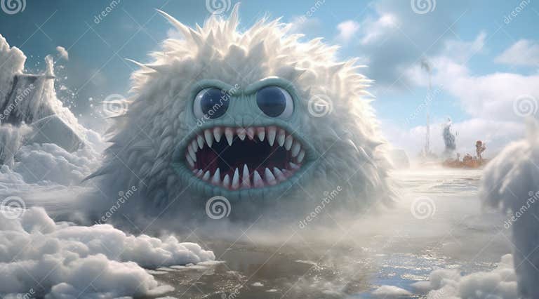 A White Furry Creature with Sharp Teeth Coming Out of Water Stock ...